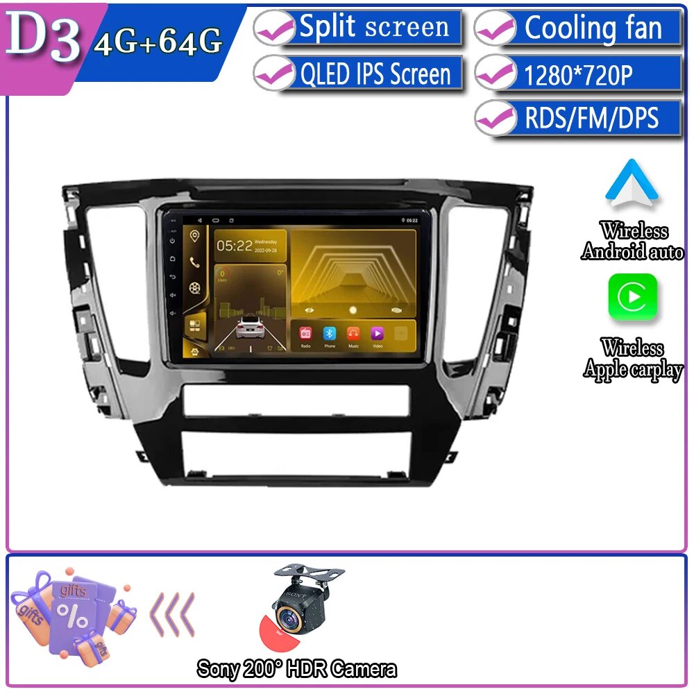 Android 13 для Mitsubishi Pajero Sport 3 2020-2021, экран с монитором, мультимедийное стерео радио, видеоплеер, навигация, ТВ, автомобильный GPS 4-64G CAM