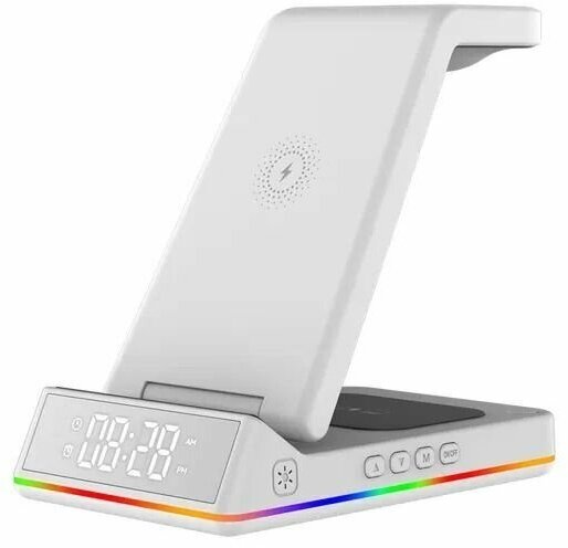 Беспроводная зарядная станция для телефона Apple Iphone/ Watch/Airpods, с подсветкой, 15 Вт QI 5 в 1 Док-станция, белая