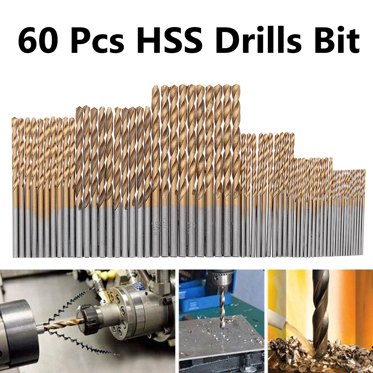 Новый набор из 60 спиральных сверл HSS с титановым покрытием 1 мм-3,5 мм, прямой хвостовик