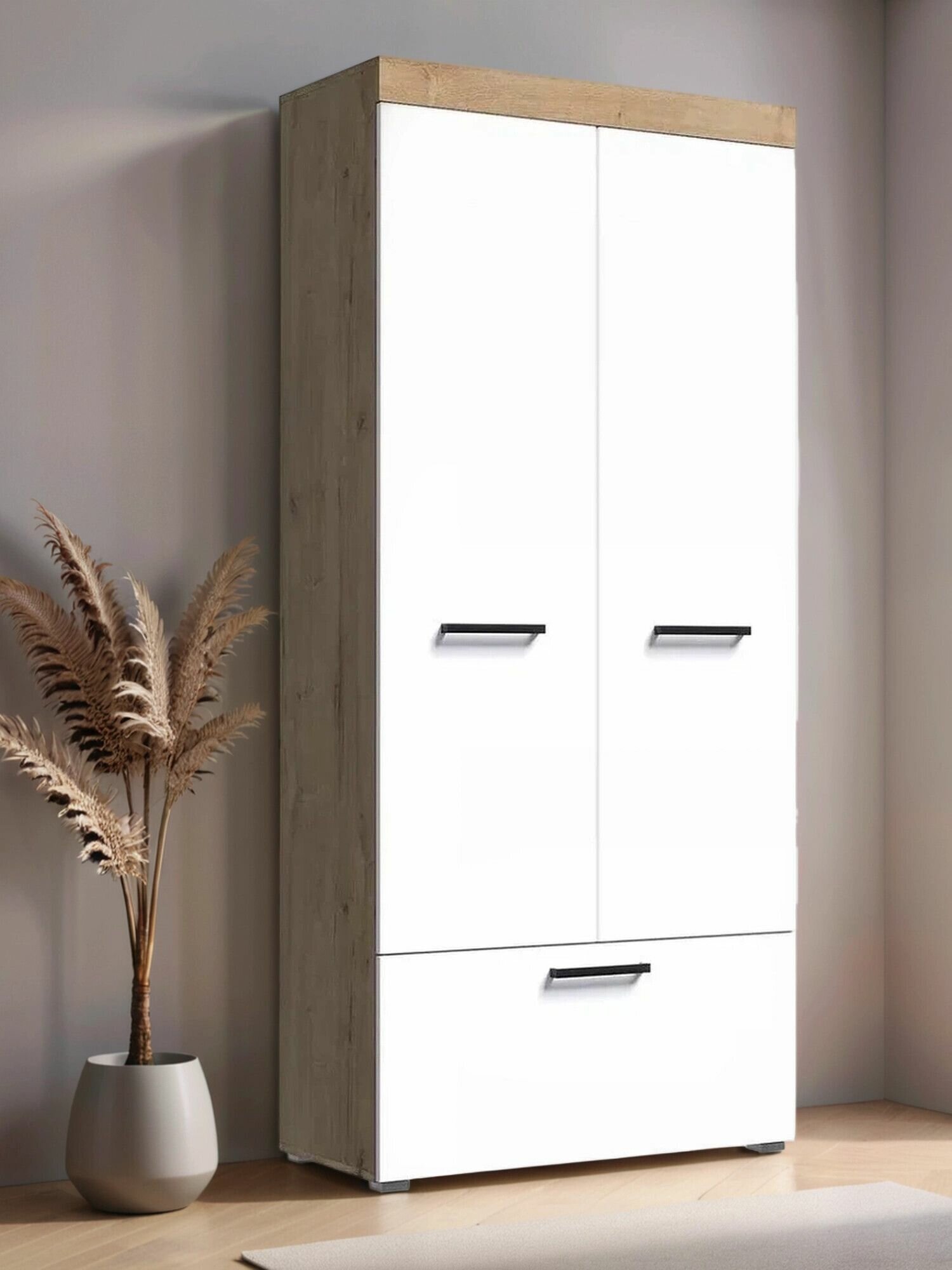 Шкаф для одежды Бастон 0.9 Дуб Делано/ Белый гладкий