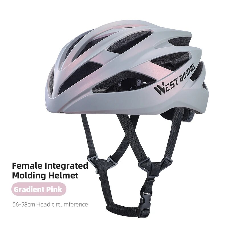 WEST BIKING женский велосипедный шлем, разноцветный интегрированный легкий шлем, аэродинамический шоссейный велосипедный шлем, женские шлемы для скейтборда, Gradient Pink, 56-58