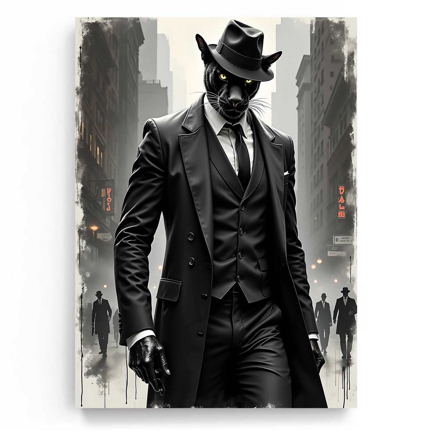 Картина интерьерная на стену - "Кот в костюме, брутальные животные", 50х70 см.