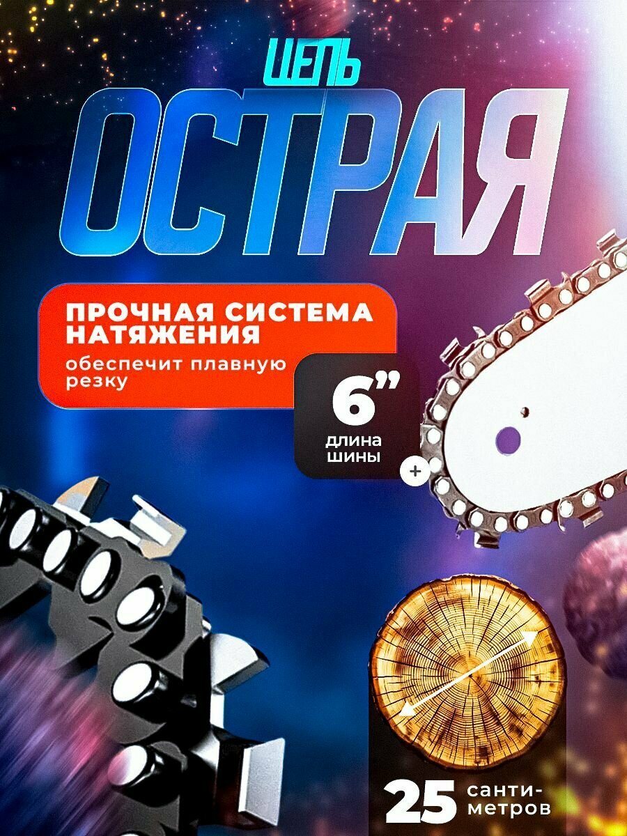 Цепная электропила аккумуляторная мини, мощная, с автоматической смазкой цепи, для распила дерева, 23×16×8 см, 1.01 кг — фото 1