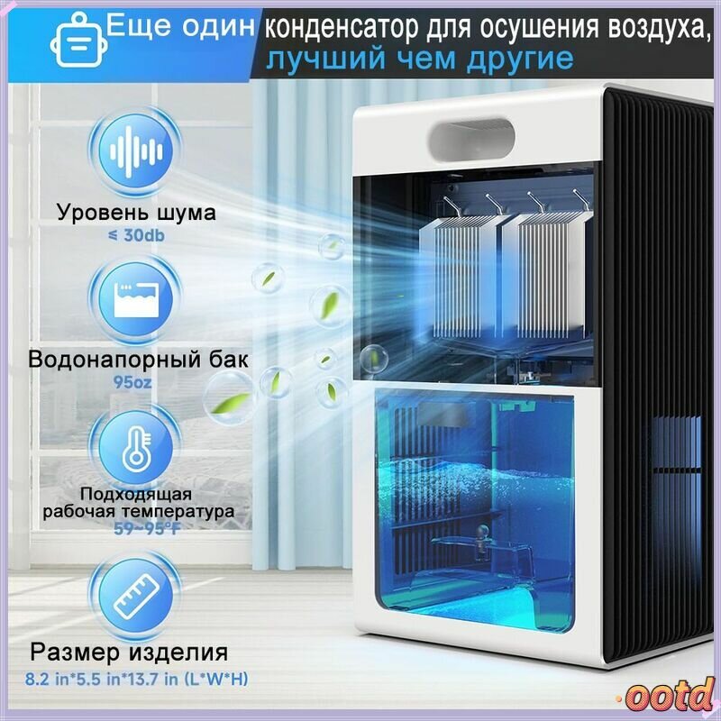 Вентиляторный блок Zerben для осушения воздуха с дренажным шлангом, многоразовым фильтром и ионизатором