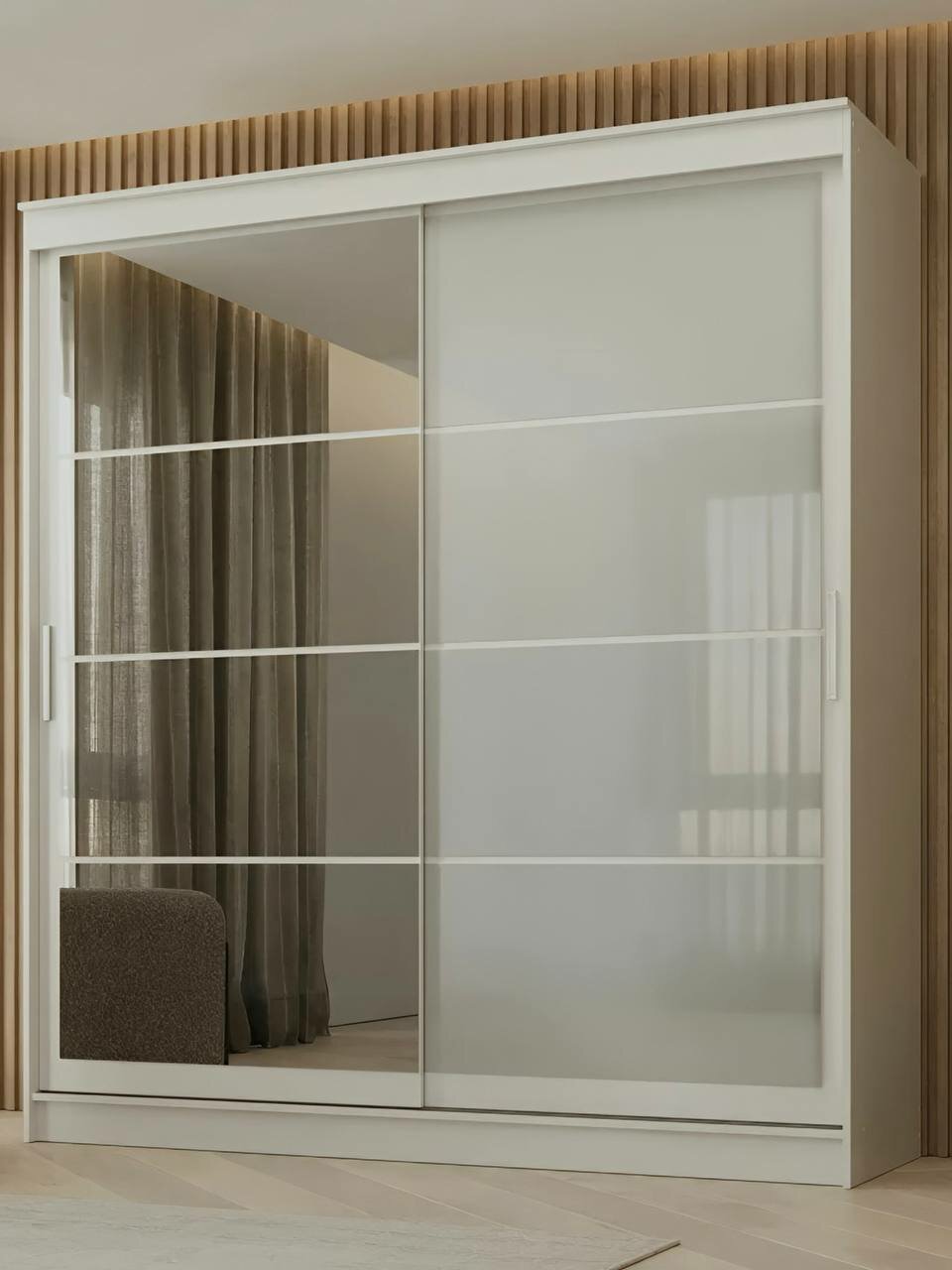 Шкаф-купе Мебельный Рай, белый текстурный белый ЛДСП с зеркалом 1600/2200/600 мм для дома и дачи