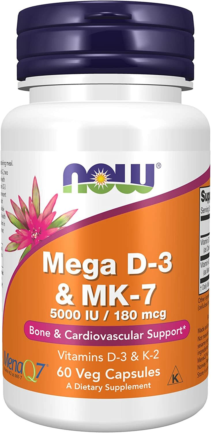 NOW Mega D-3 & MK-7 5000 IU / 180 mcg 60 вегетарианских капсул