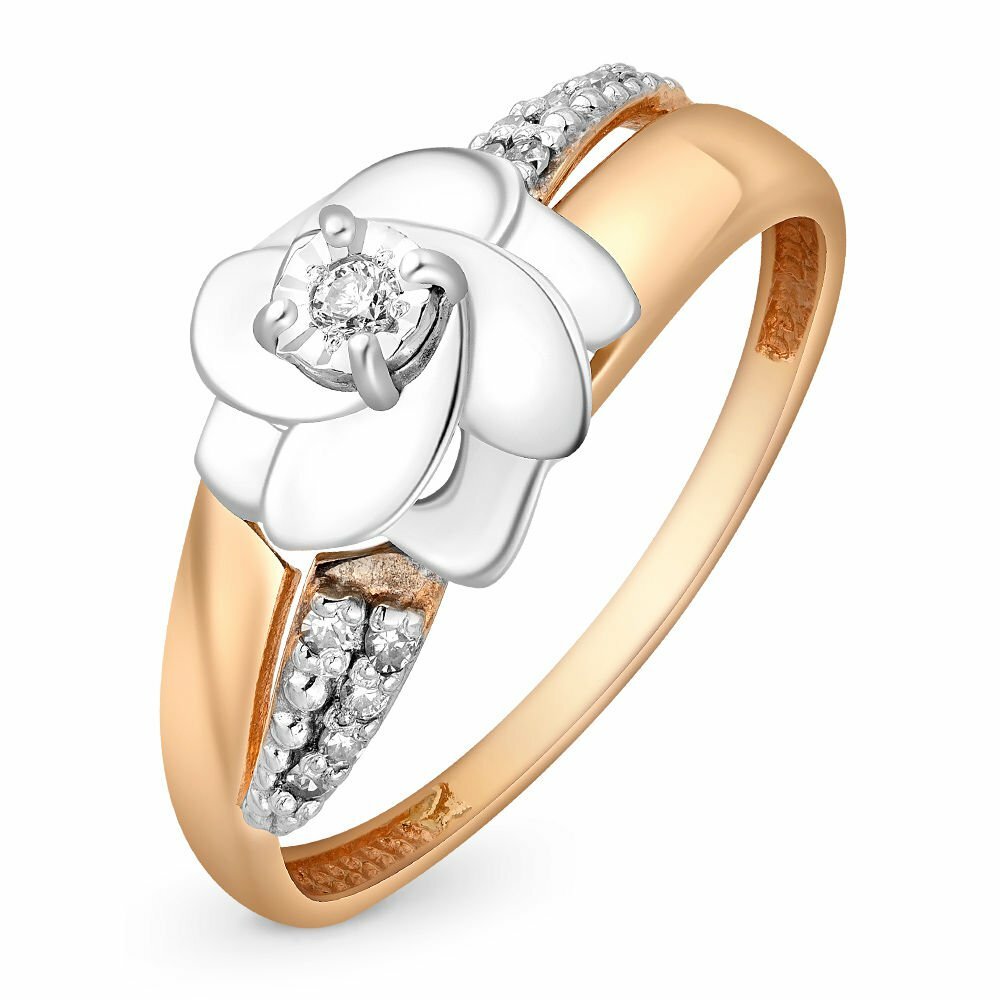 Кольцо, красное золото, 585 проба, родирование, бриллиант