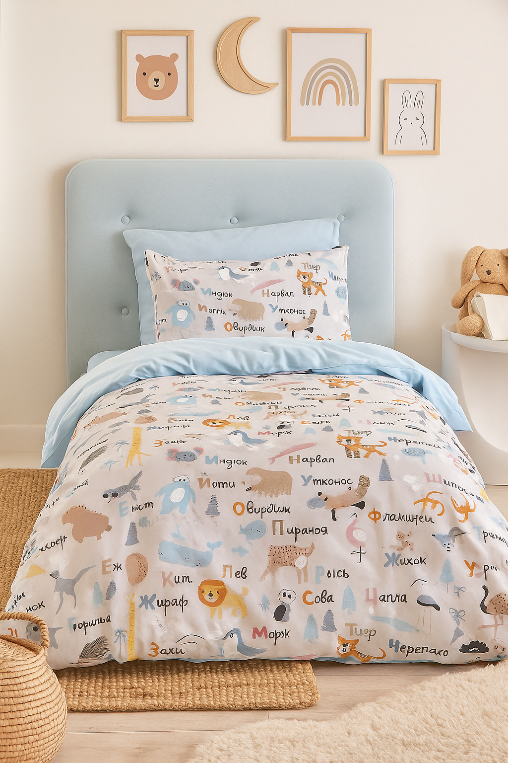 Постельное белье детское Этель "Веселый алфавит" 1.5 спальное, наволочка 50х70 см, 100% хлопок