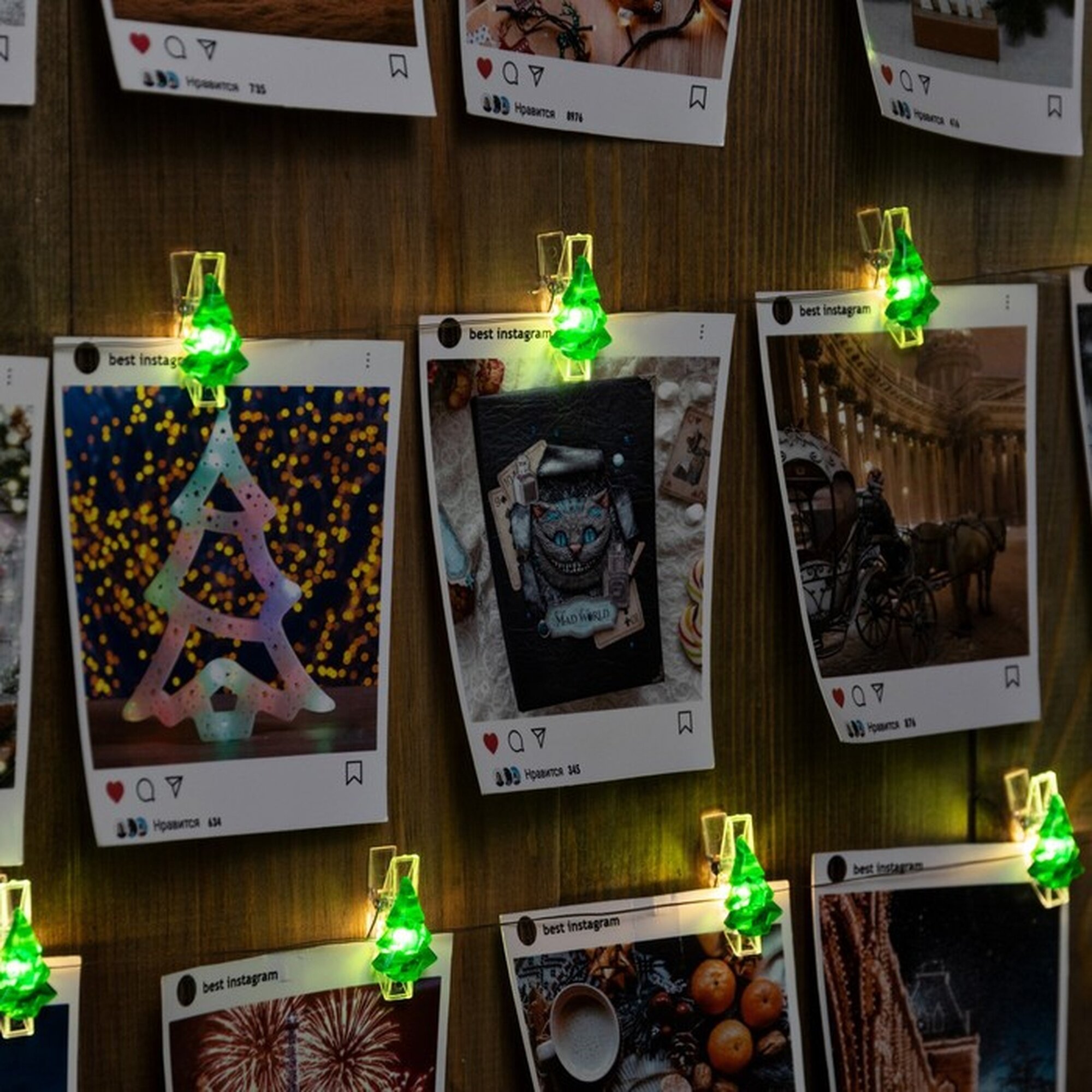 Гирлянда Luazon Lighting DECOR «Нить», 2м, IP20, 20LED, фигурные насадки «Прищепки-ёлочки»