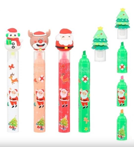 Текстовыделитель Basir "новогодний", 3 секции оранжевый/розовый/зеленый, скошен, ассорти корпус