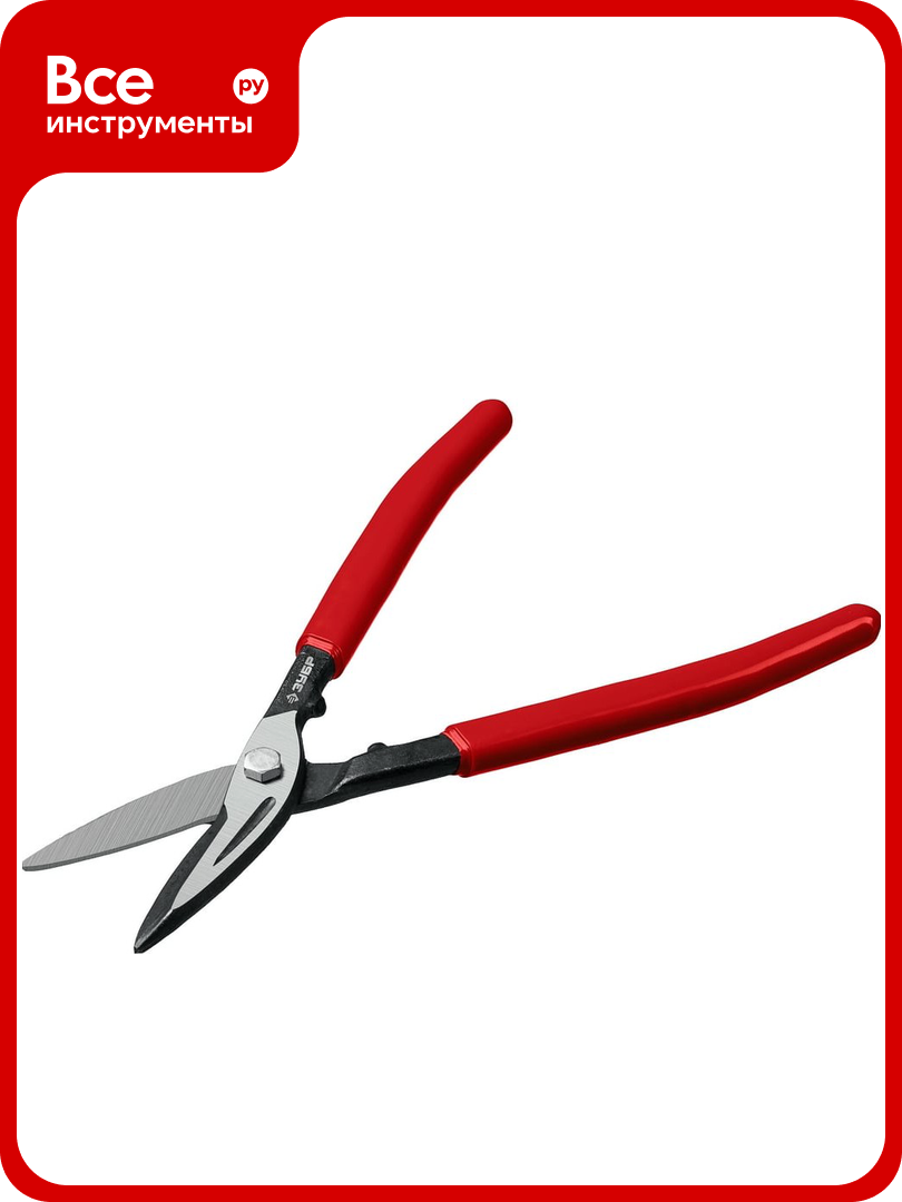 Прямые ножницы по металлу ЗУБР 320 мм, профессионального, из стали Ст50, с обрезиненными рукоятками красного цвета
