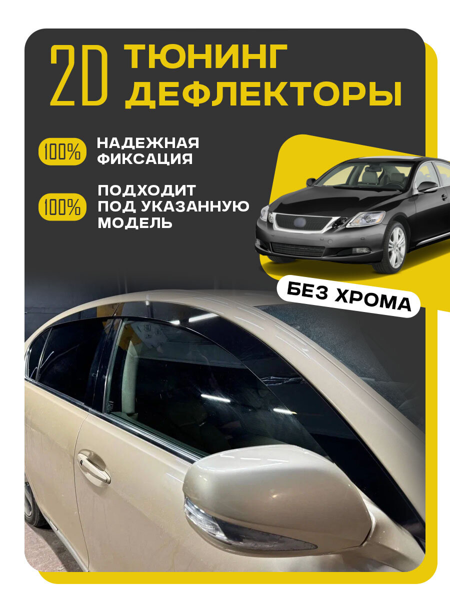 Плоские тюнинг дефлекторы для Lexus GS (2004-2011) 3 поколение / Ветровики на Лексус ГС300 (GS300, GS460). Комплект 4 шт.