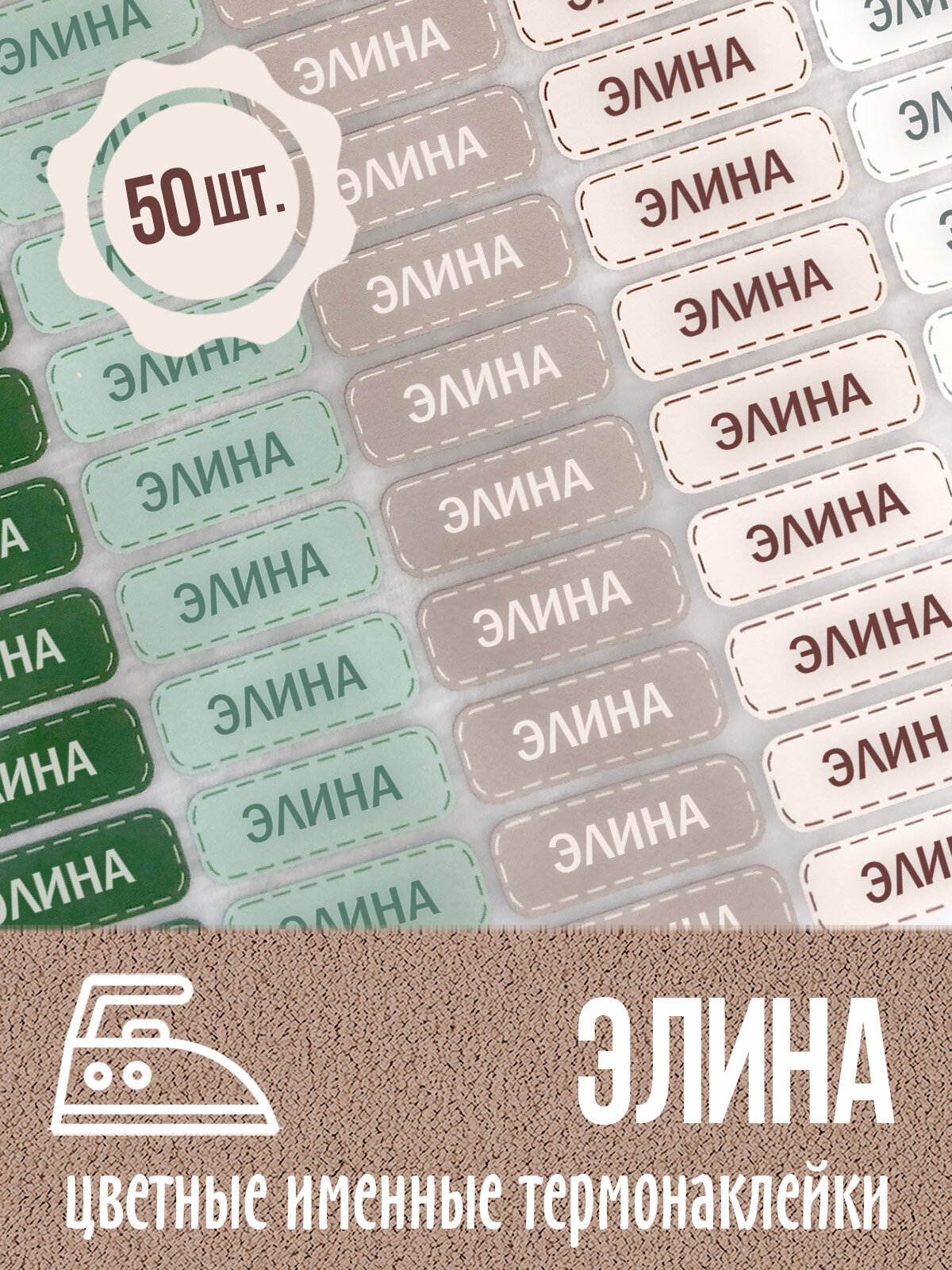 Термонаклейки для одежды с именем Элина, 50 шт, цвет кофе-мята