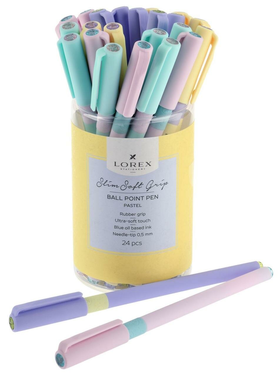 Ручка 1 шт масляная LOREX PASTEL Slim Soft Grip синяя 0,5 мм, ассорти круглый корпус, покрытие ultra-soft