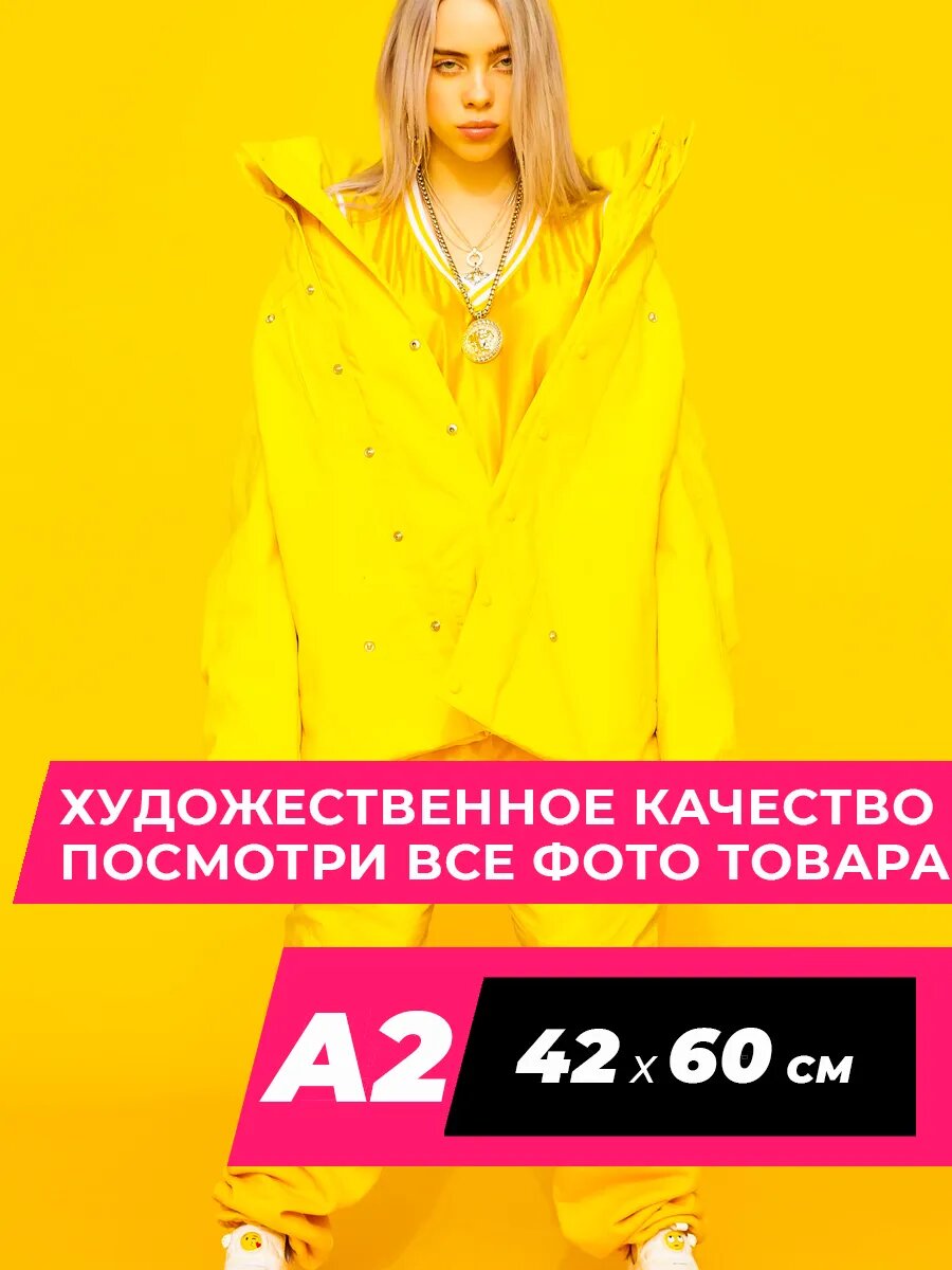 Постер Билли Айлиш на стену 19 Billie Eilish A2, матовая фотобумага премиум качества