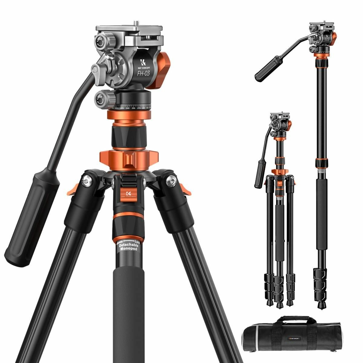 Алюминиевый штатив-монопод с видеоголовкой K&F Concept KF09.136 (49-202 см)