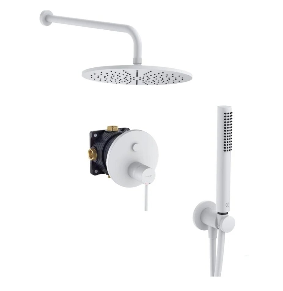 Душевой комплект Kludi Bozz 386585376 4 в 1, встраиваемый, с внутренней частью в комплекте, со смесителем, с тропическим душем, латунный, белый, матовый, душевая система