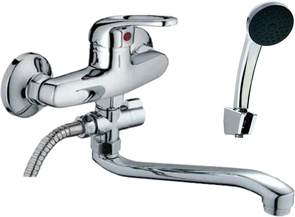 Смеситель для ванны с душем D-lin 351 D140351 с душевым гарнитуром, настенный, однорычажный, с поворотным изливом, хром, глянцевый, латунный, с керамическим картриджем