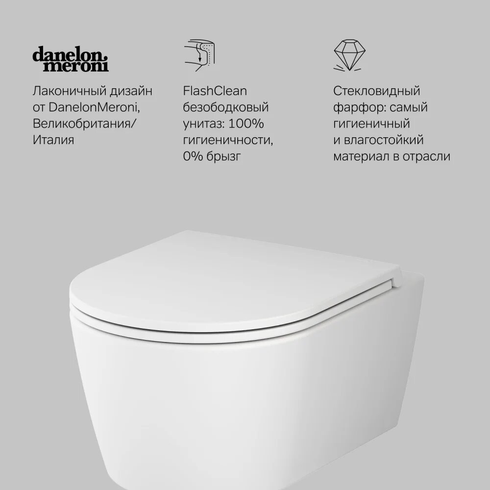 Унитаз подвесной AM.PM Func C8F1700MWSC с микролифтом, безободковый, овальный, без бачка, фарфоровый, антивсплеск, белый