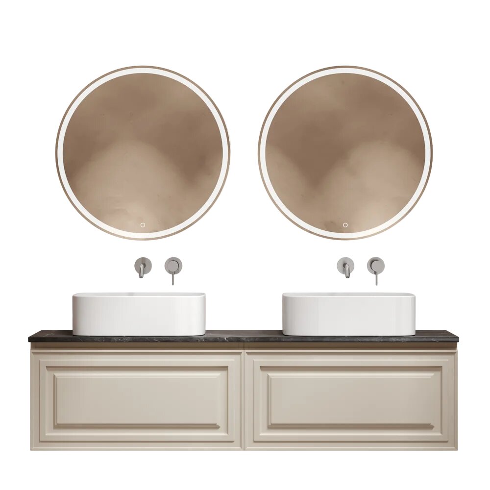 Мебель для ванной комнаты Sancos Very 160 beige soft, столешница черный мрамор TT160A1, раковина CN6052