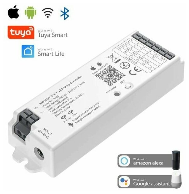 Светодиодный универсальный контроллер Tuya, Wi-Fi, Bluetooth, LED контроллер 5 в 1, каналов 5CH RGB, RGBW, диммер
