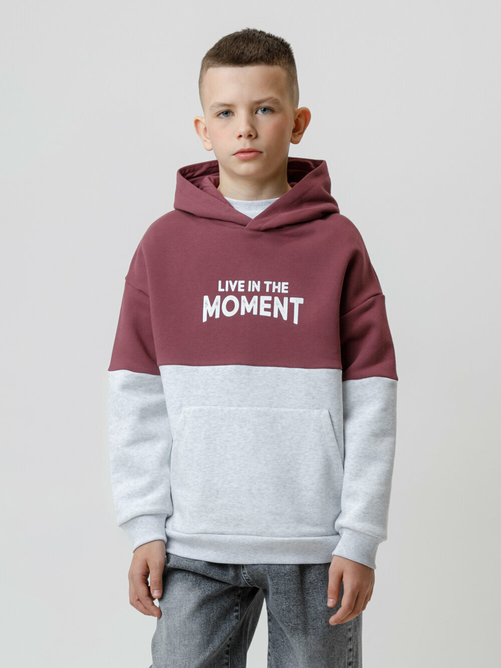 Худи КР 302214/коричневый,св.серый меланж к634