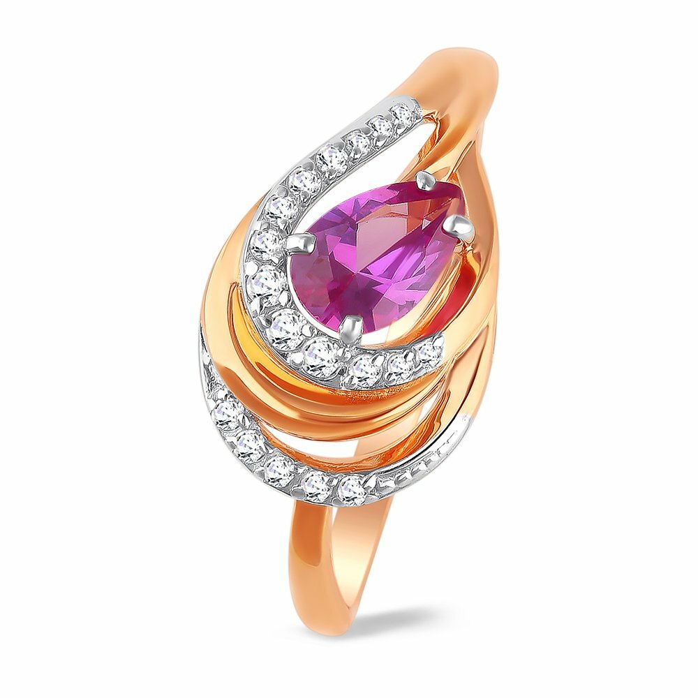 Кольцо, красное золото, 585 проба, родирование, фианит, александрит синтетический