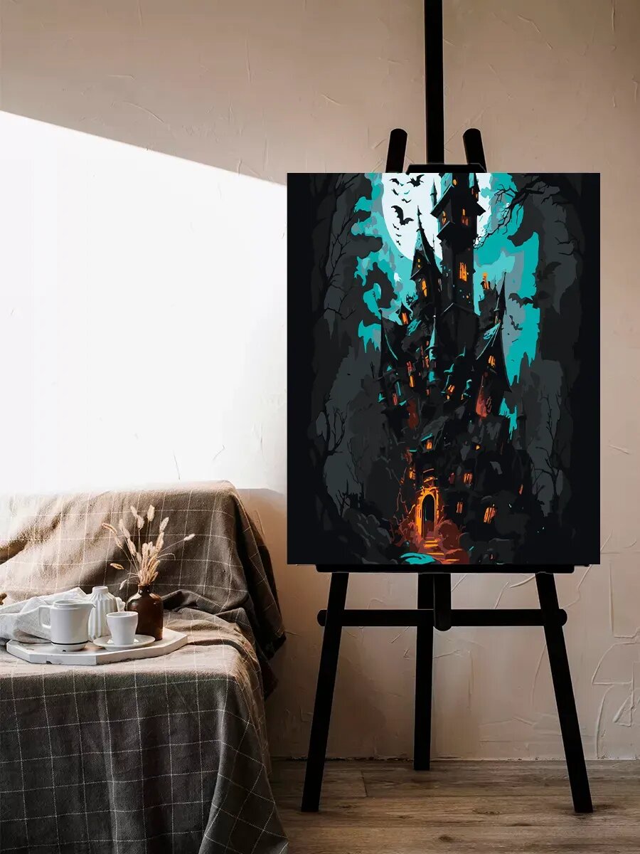 Картина по номерам Хэллоуин Праздник Лес Дом