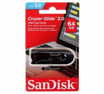 Память USB Flash 64 ГБ SanDisk Cruzer Glide (SDCZ600-064G-G35) - USB 3.2 Gen1, выдвижной (слайдер), пластик