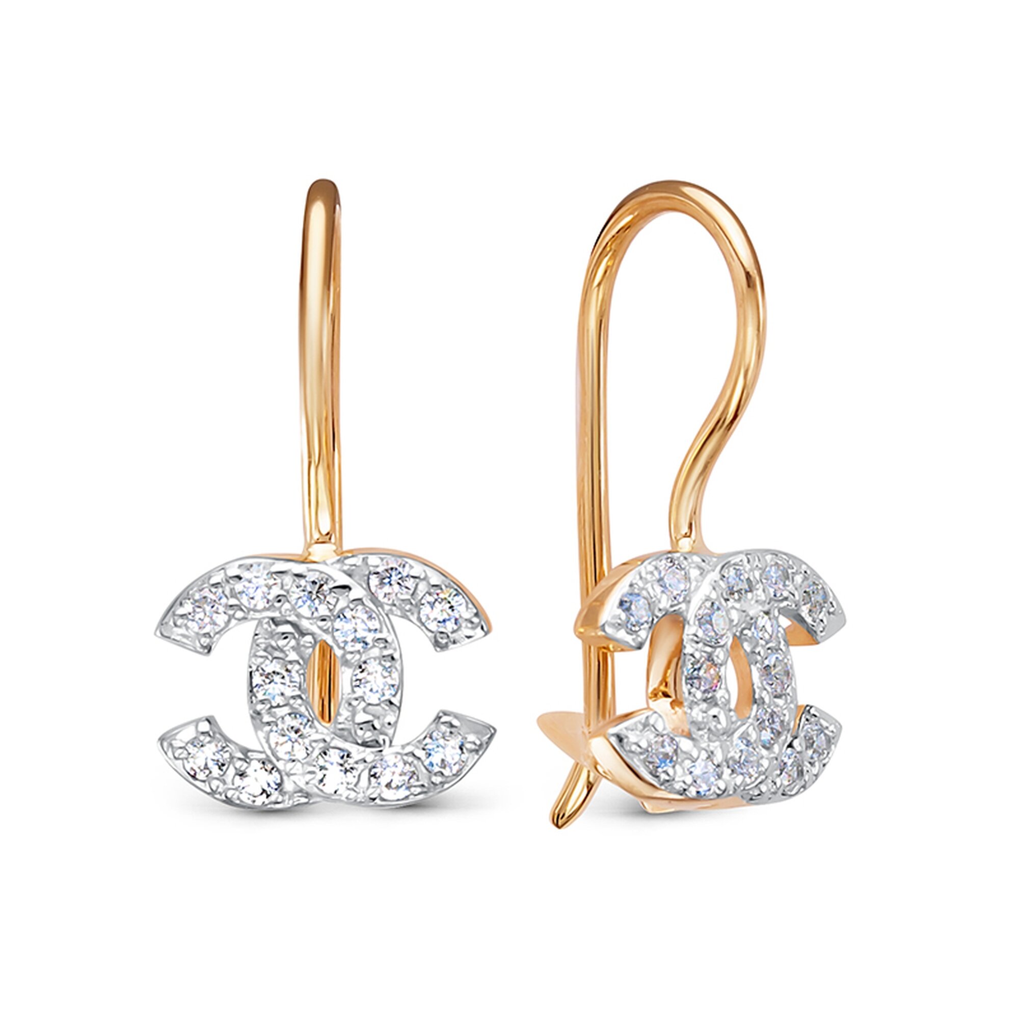 Серьги, красное золото, 585 проба, фианит