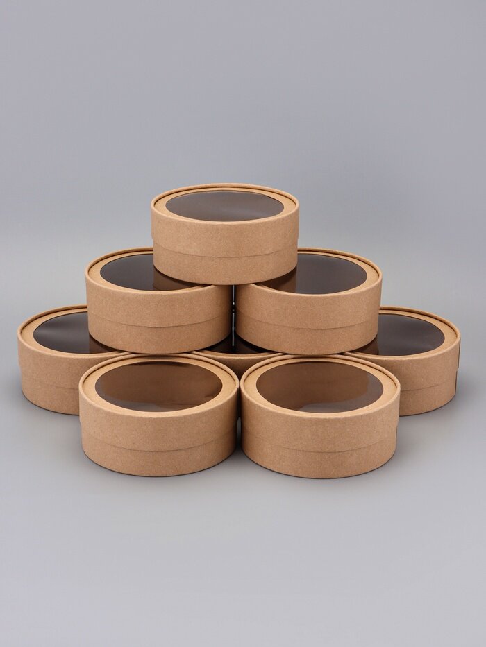 Набор круглых подарочных коробок завальцованные с окном, крафт, 8 шт , 15 х 6 см 10947894