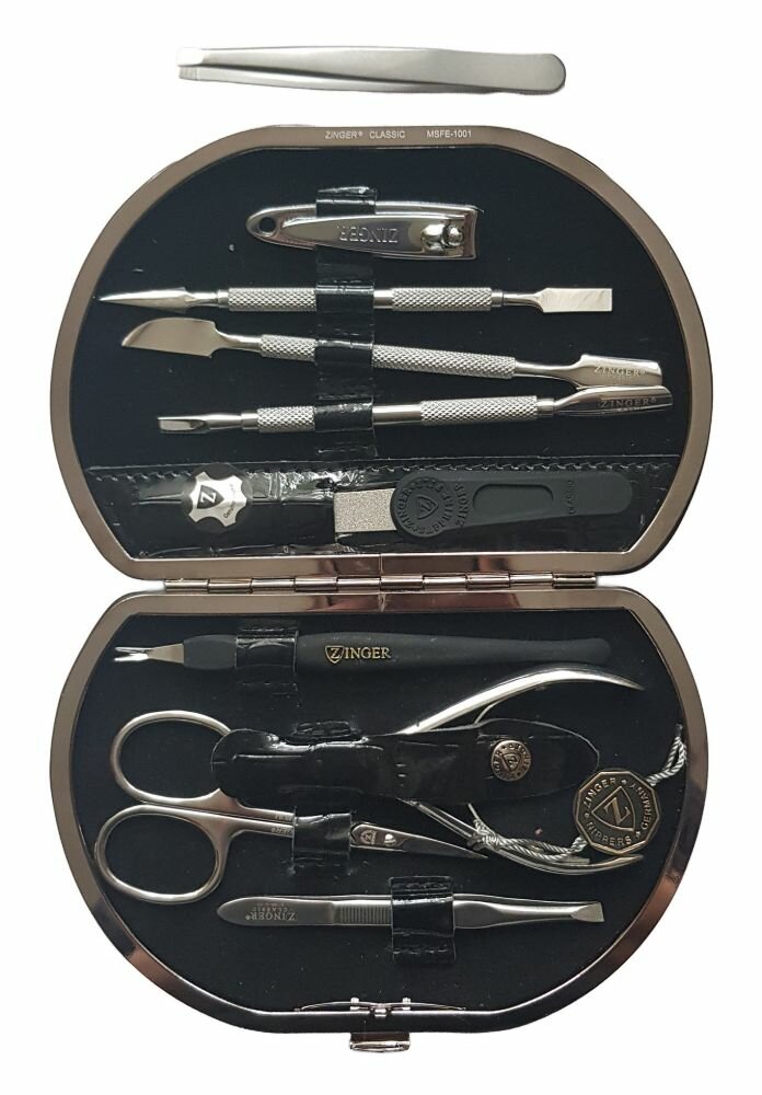Маникюрный набор Premium-качества Zinger MSFC-1001-3 S, 9 предметов + пинцет, чёрный