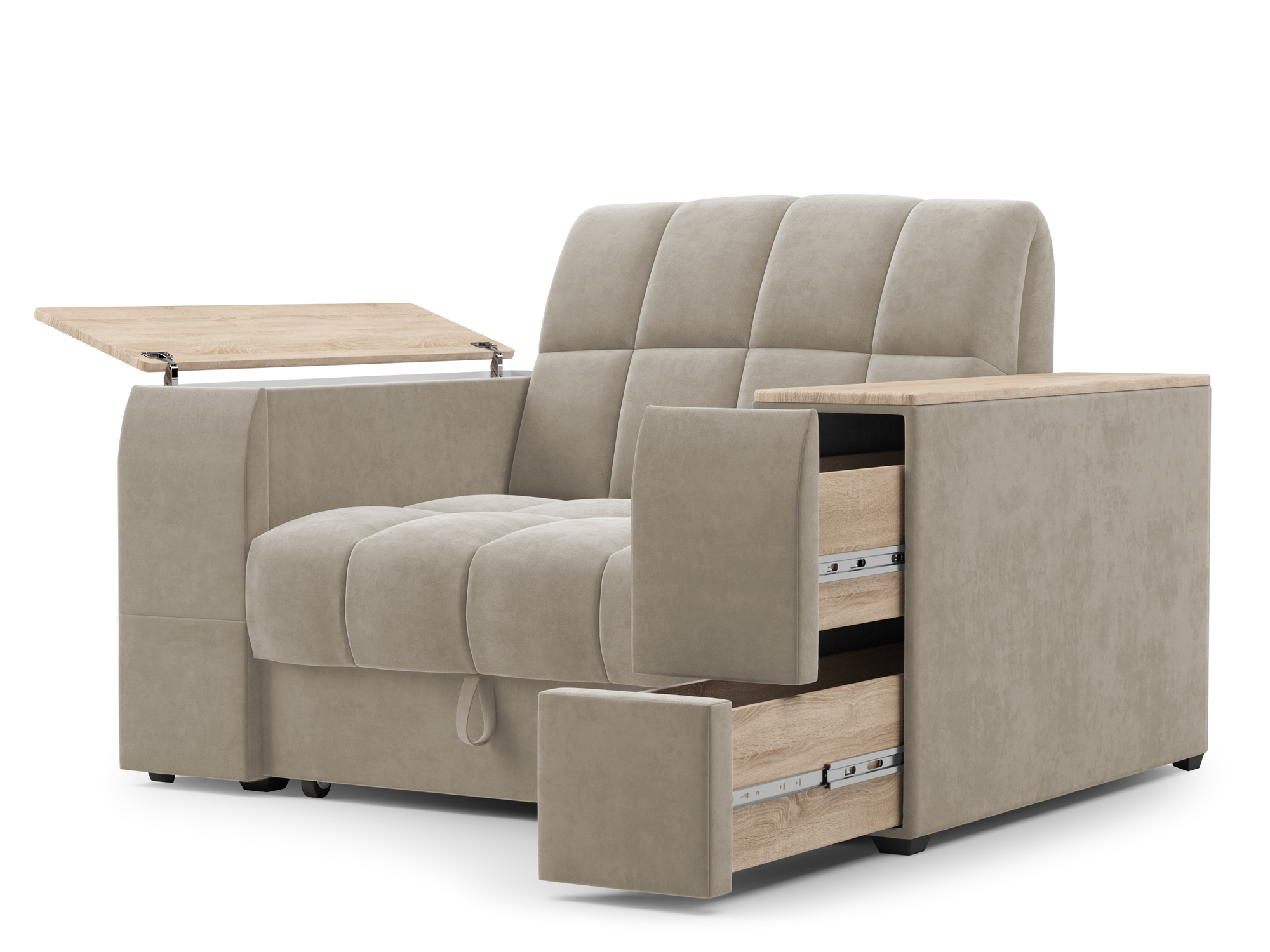 Кресло-кровать Флай, аккордеон, в подлокотниках короб+ящики, 80*200 с ортопедическим основанием, съемный чехол, велюр