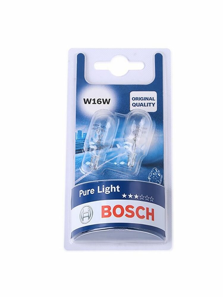 Лампа накаливания сигнальная W16W W2.1x9.5d 12V 16W BOSCH 1987301049 (2 штуки)