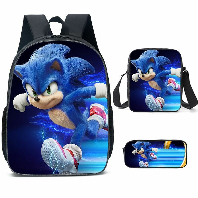 Трансграничный новый продукт Sonic, сумка для начальной школы, комплект из трех предметов, рюкзак с героями мультфильмов, рюкзак, пенал