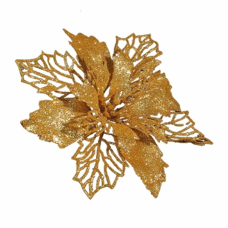 Искусственный блестящий рождественский цветок (6 шт.), Золото