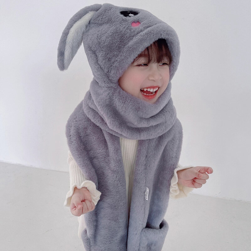 Детская шапка, осенне-зимняя женская шапка и шарф с подвижными ушками кролика, новый милый шарф 2025 года для мальчиков и девочек