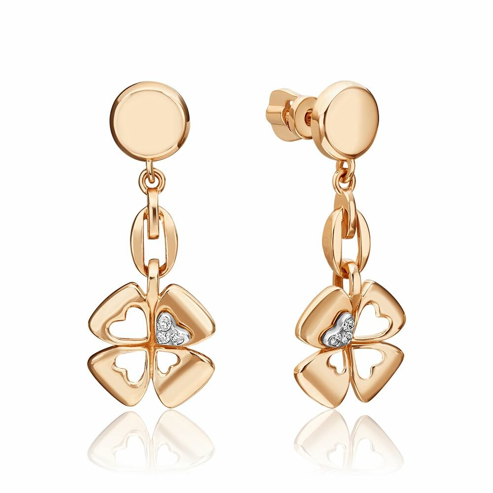 Серьги пусеты, комбинированное золото, 585 проба, родирование, бриллиант