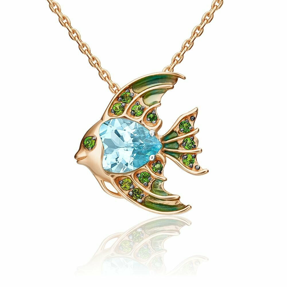 Подвеска, красное золото, 585 проба, топаз, хромдиопсид, эмаль