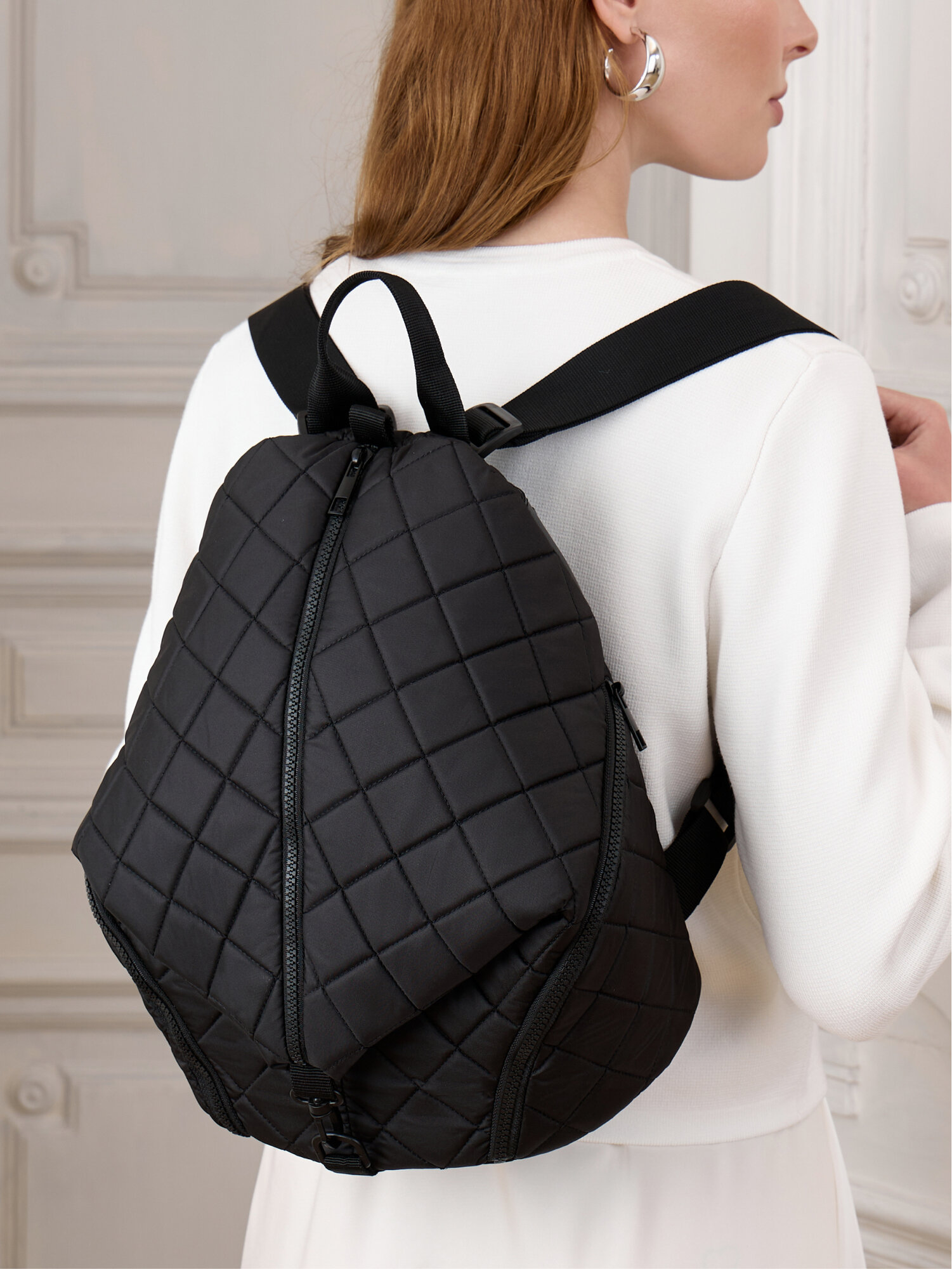 Рюкзак женский городской, ANTAN 1056/1 Текстиль плащевка стежка, черный