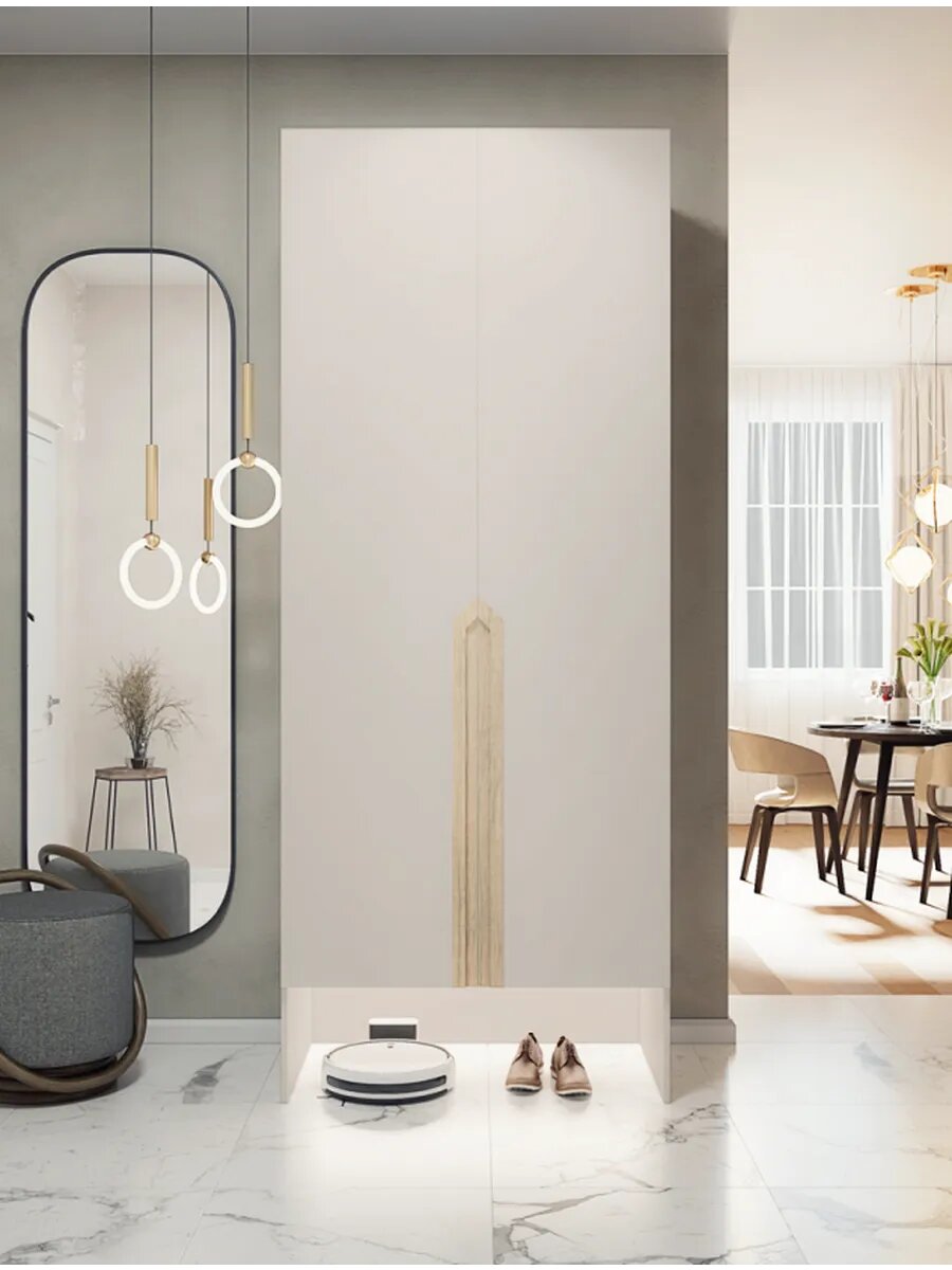 Casa Mia 70х210х55 см. Детский шкаф для одежды в прихожую 2-дверный с подсветкой и штангой, кашемир, ручка из массива дуба