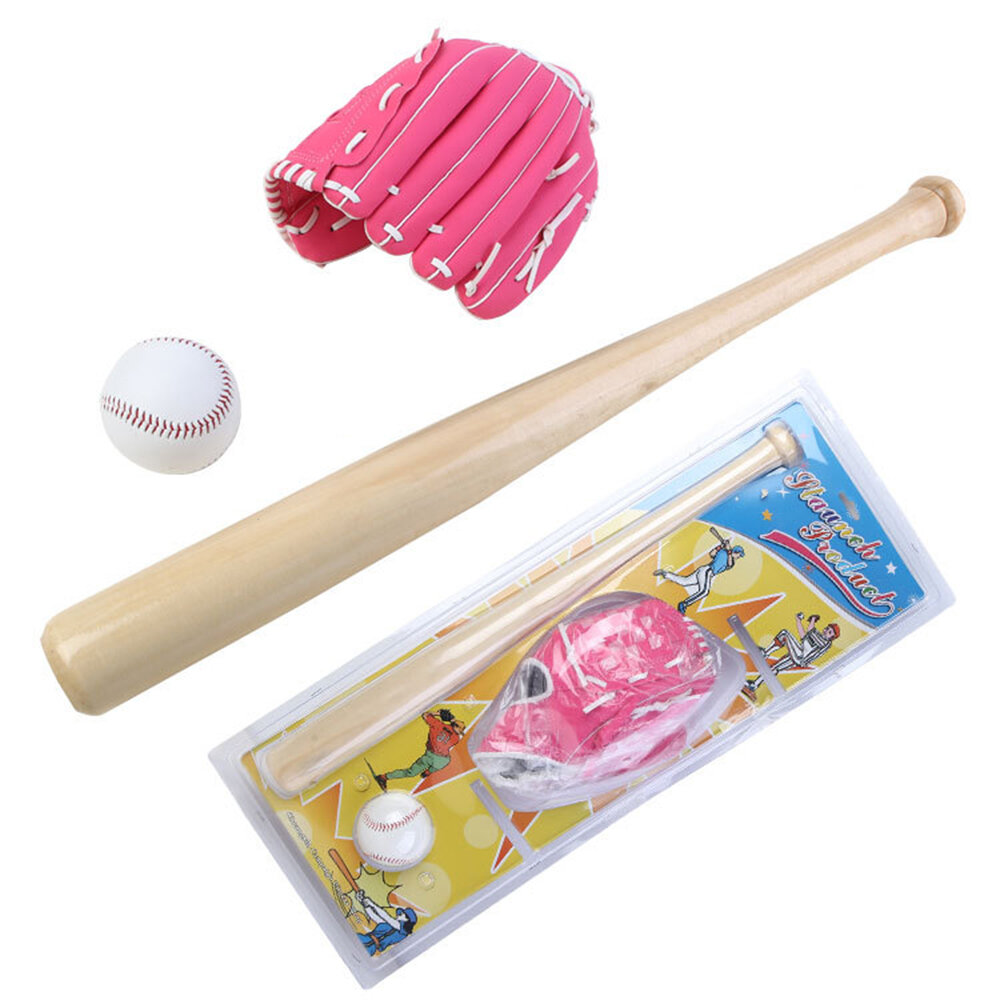 Комплект для бейсбола: Бейсбольная бита 24 дюйма, Бейсбольный перчатка 10.5 дюйма, Бейсбольный мяч, Материал: Дерево+ПВХ, Цвет: Коричневый/Синий/Черный/Розовый, Для подростков и детей