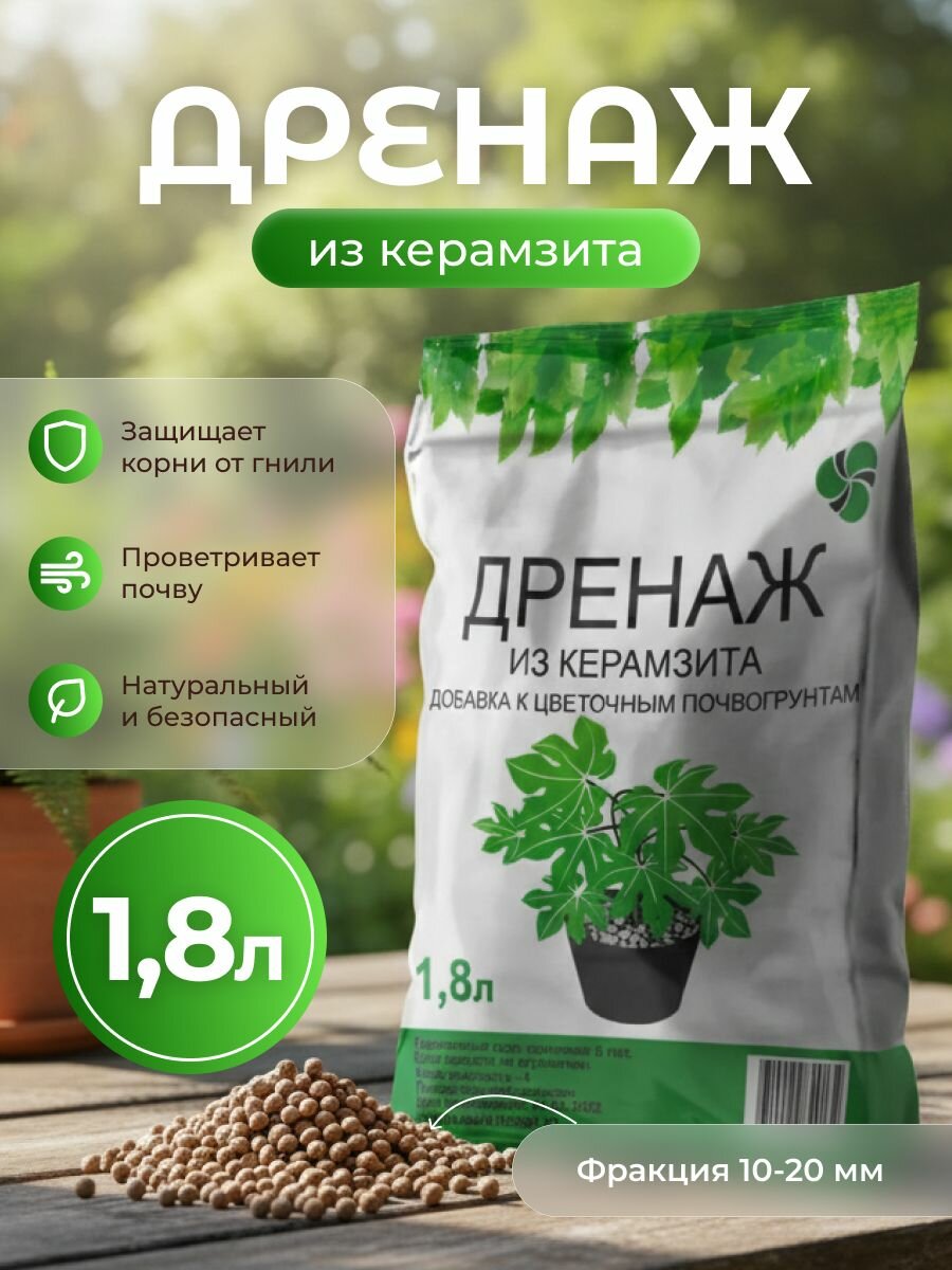 Керамзитовый Дренаж магия роста, для комнатных растений, фракция 10-20 мм, 2 л