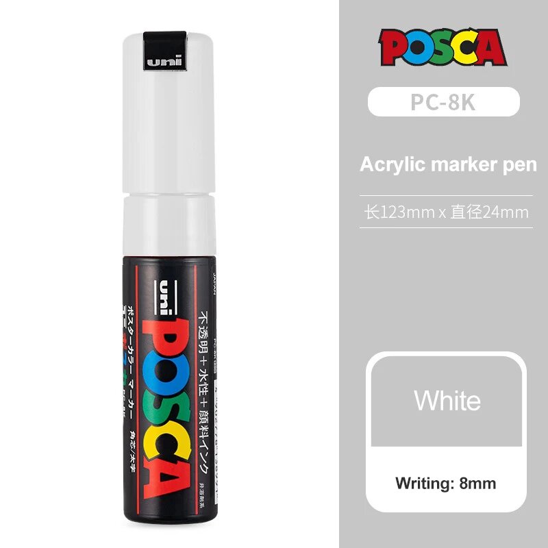 Маркер UNI POSCA PC-8K 8мм 15 цветов White