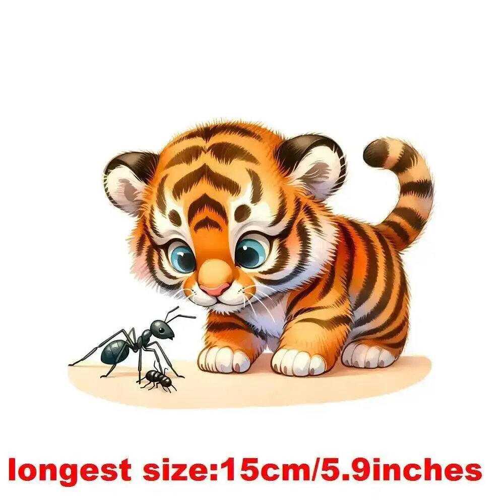 15 см детские мультяшные цветы, тигр, животные, термопереносные наклейки, DTF, железные нашивки для детской одежды, наклейка