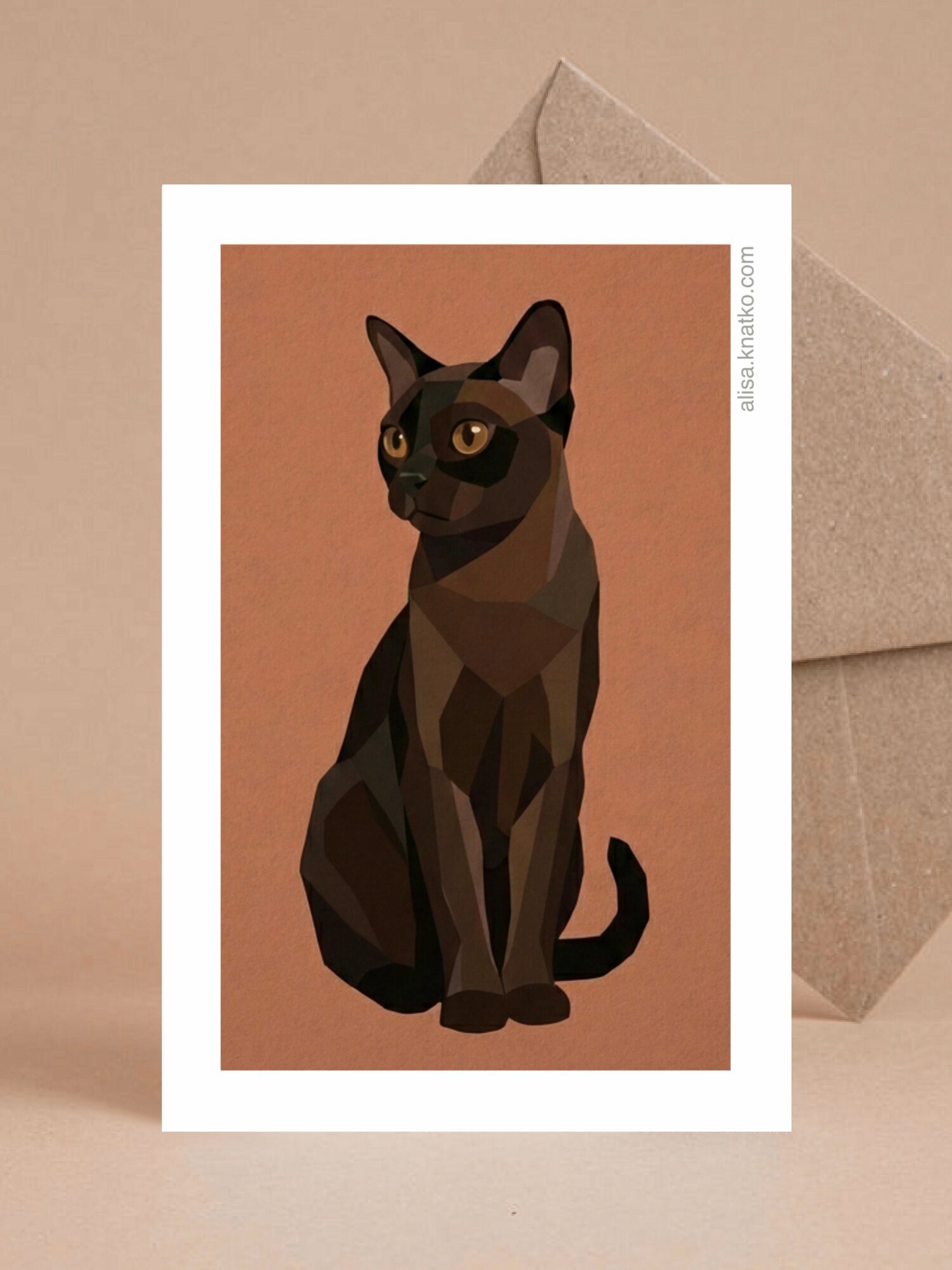 Открытка "Бурманская черная кошка" 10х15 одинарная односторонняя