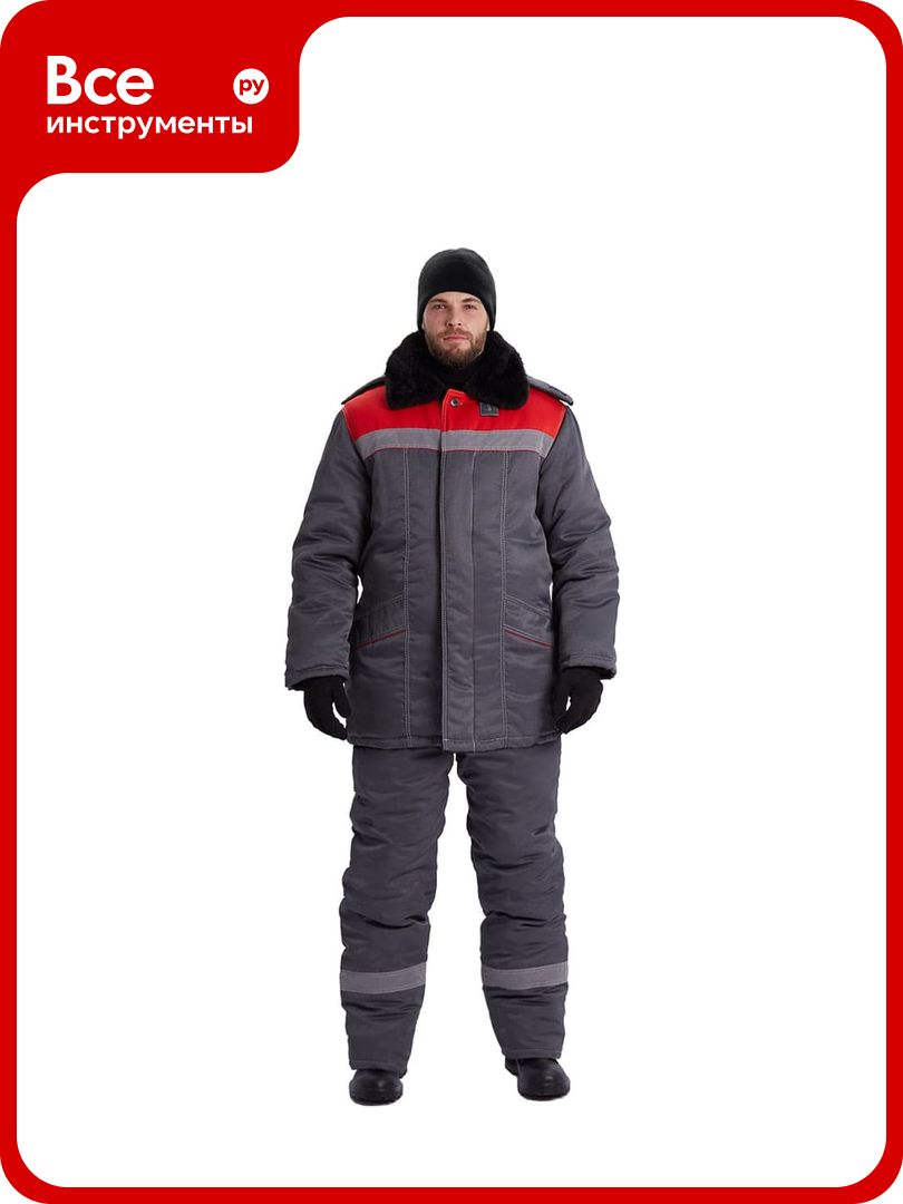 Зимний костюм URSUS вьюга темно-серый/красный, размер 52-54, рост 182-188 КОС801-333