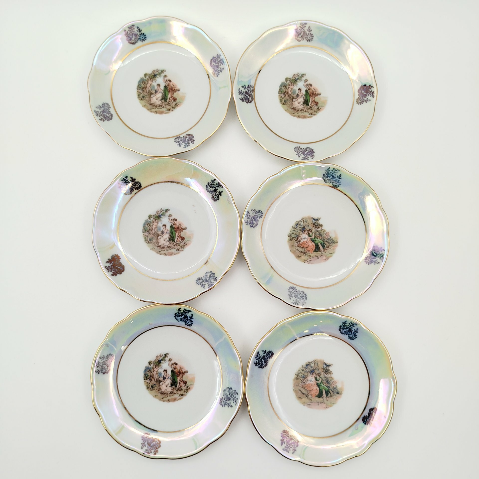 Набор из 6-ти розеток "Мадонна", фарфор, деколь, золочение, люстр, Kahla, ГДР, 1968-1987 гг.