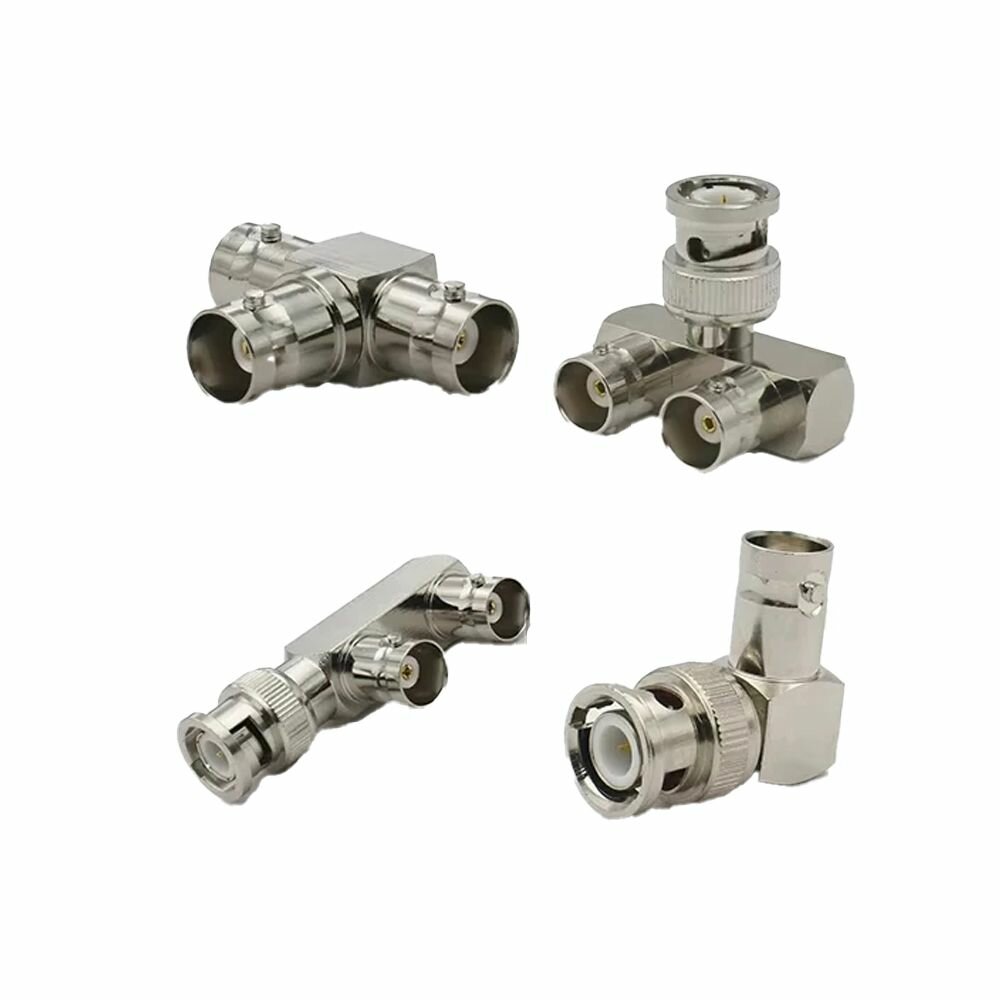 Разъем Q9 BNC, BNC-BNC, штекер-гнездо, тройник, 3-контактный, 4-контактный, угловой разветвитель 90 градусов, 2 двойных штекера-гнезда, латунный, тип 3+4.