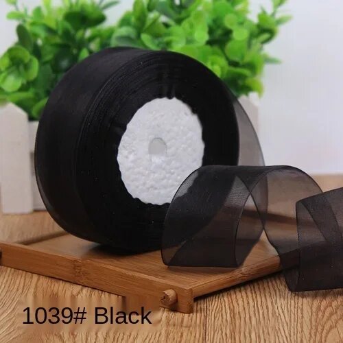 Лента органза 40 мм, 50 ярдов, merylover Черный, Black, organza 25mm